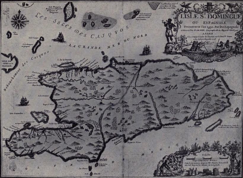 Map of Hispaniola (Hayti and San Domingo) engraved in 1723, showing the ...